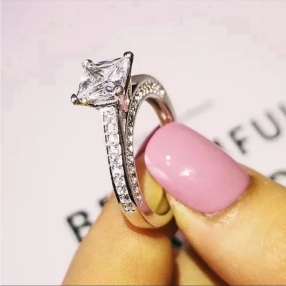 Jewelry | New Womens Princess Cut 2ct 925 Silver Diamond Ring | Poshmark